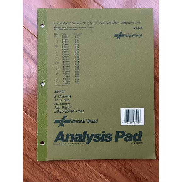 National Brand | Office | Vintage National Brand 2 Column Analysis Pad ...